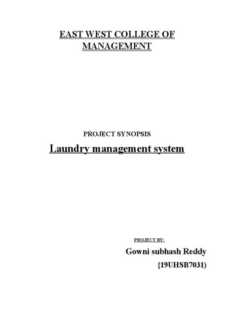 Laundry Management System Project Synopsis Pdf