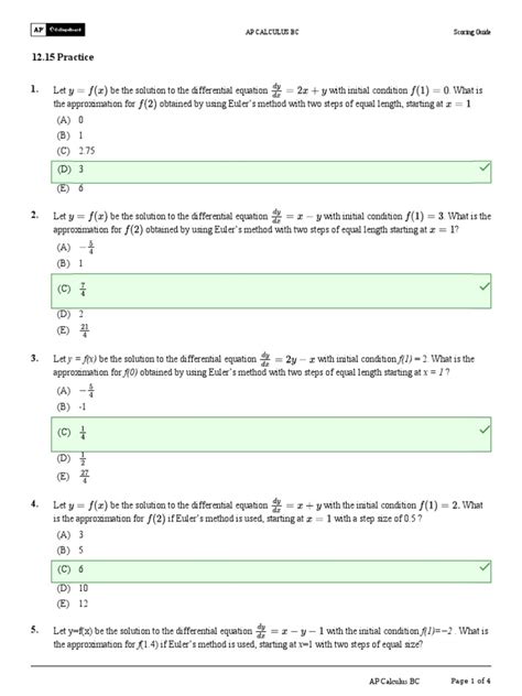 Ap Calculus Ab Practice Answers Differential Equations Pdf Equations Initial Condition