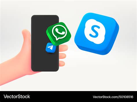 Sending Messages Via Whatsapp Telegram And Skype Vector Image
