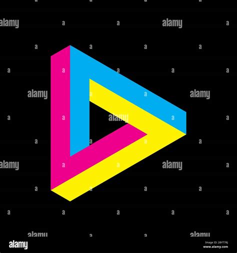 Penrose Triangle Icon In Cmyk Colors Geometric 3d Object Optical Illusion Vector Illustration