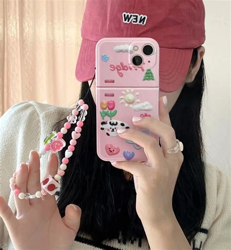 💛오늘출발💛 핑크 냉장고 귀여운 아이폰 스트랩 풀커버 젤리 케이스 핸드폰 휴대폰 하이틴 키치 낙서 핸드폰줄 유니크 폰케이스 생일