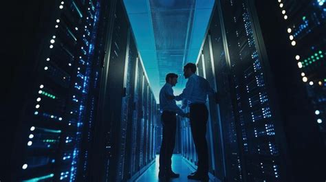 Engineers Maintaining Servers In Data Center Room Premium Ai