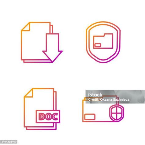 라인 문서 폴더 보호 Doc 파일 문서 다운로드 문서가 있는 문서 및 문서 폴더 보호를 설정합니다 그라데이션 색상 아이콘입니다 벡터 개념에 대한 스톡 벡터 아트 및 기타