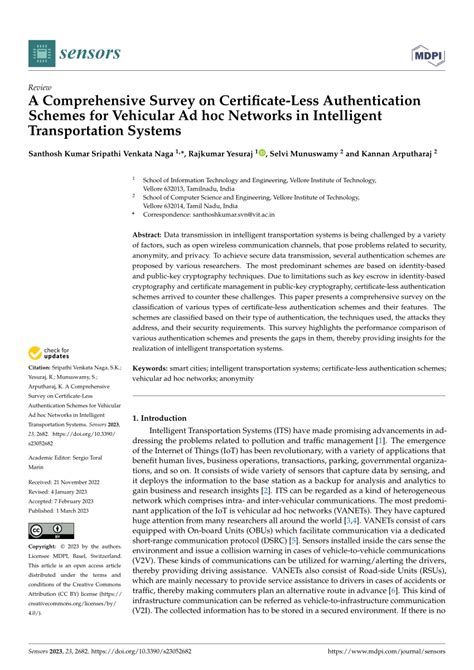 Pdf A Comprehensive Survey On Certificate Less Authentication Schemes For Vehicular Ad Hoc