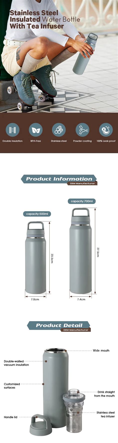 Custom Sport Filtration Healthy Tea Separator Stainless Steel Water