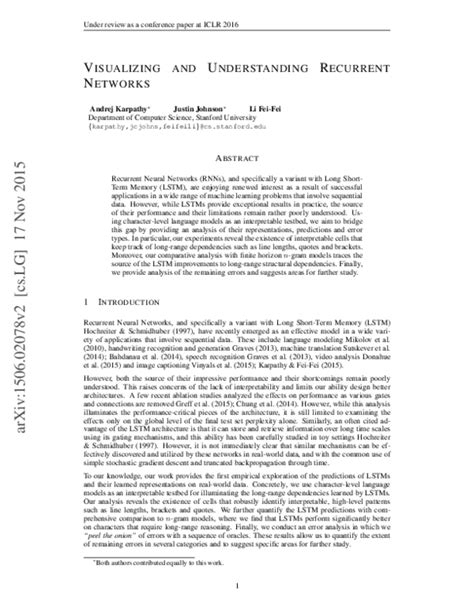 Pdf Visualizing And Understanding Recurrent Networks