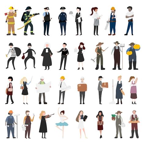 그림 된 사람들의 벡터 세트 프리미엄 벡터