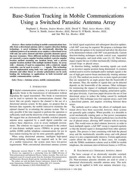 Pdf Base Station Tracking In Mobile Communications Using A Switched Parasitic Antenna Array