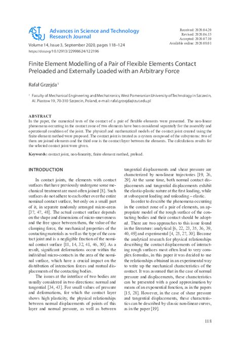 Pdf Finite Element Modelling Of A Pair Of Flexible Elements Contact