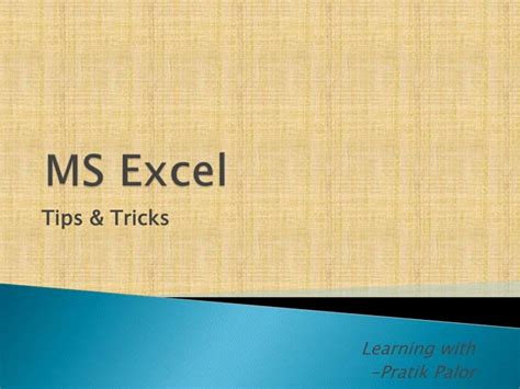 Ms Excel Tips And Tricks Ppt