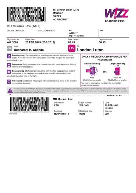 Wizz Air Boarding Pass In Word And Pdf Formats Version 1 Mytempl
