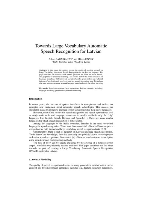 Pdf Towards Large Vocabulary Automatic Speech Recognition For Latvian