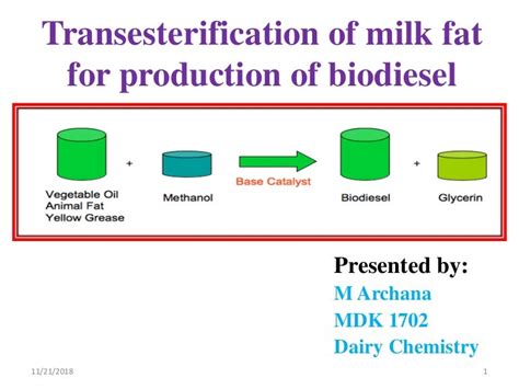 Transesterification Process For Biodiesel Production Dominic Grant