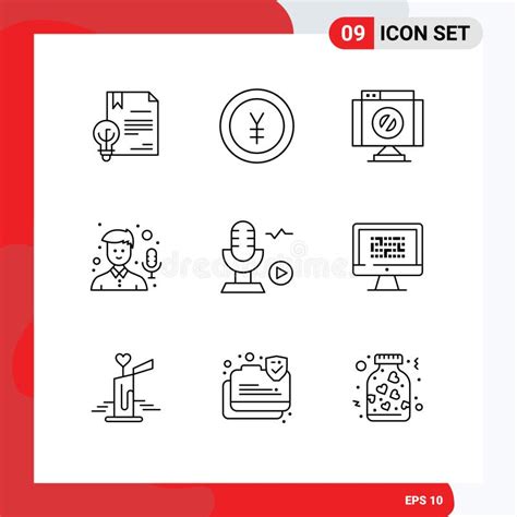 9 Thematic Vector Outlines And Editable Symbols Of Microphone Microphone Yen Mic Stop Stock