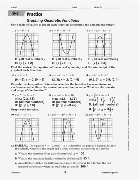 Solving Quadratic Equations By Graphing Worksheet Answers Algebra 2