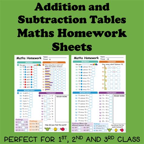 Mash Back To Babe Addition And Subtract Tables Homework Sheets
