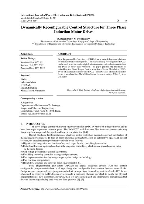 Pdf Dynamically Reconfigurable Control Struture For Three Phase Induction Motor Drives