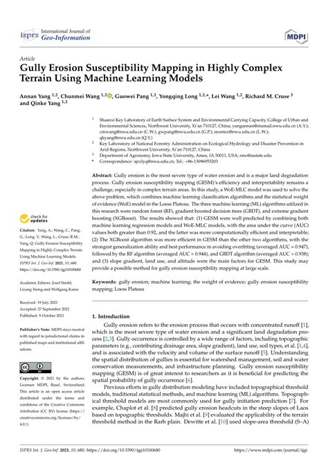 Pdf Gully Erosion Susceptibility Mapping In Highly Complex Terrain Using Machine Learning Models
