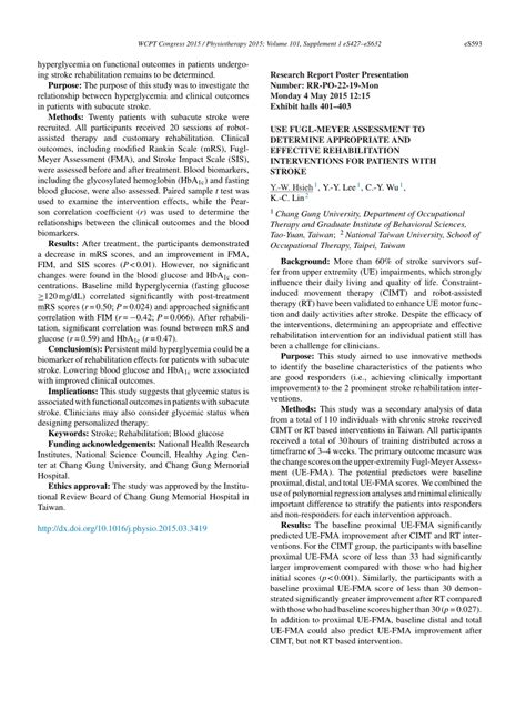 Pdf Use Fugl Meyer Assessment To Determine Appropriate And Effective