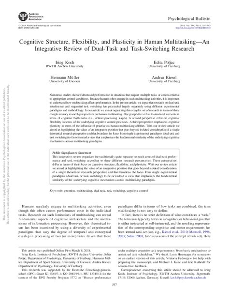 Pdf Cognitive Structure Flexibility And Plasticity In Human Multitasking An Integrative