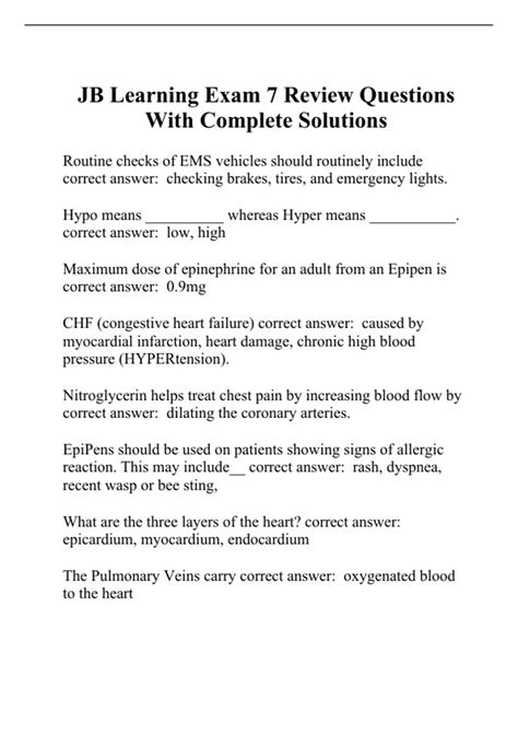 JB Learning Exam Review Questions With Complete Solutions JB Learning Stuvia US
