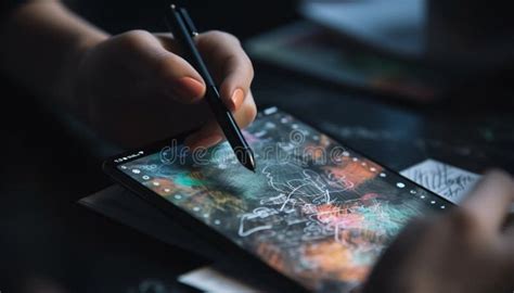 Artist Holding Pen Sketches Design On Computer Monitor Generated By AI Stock Illustration