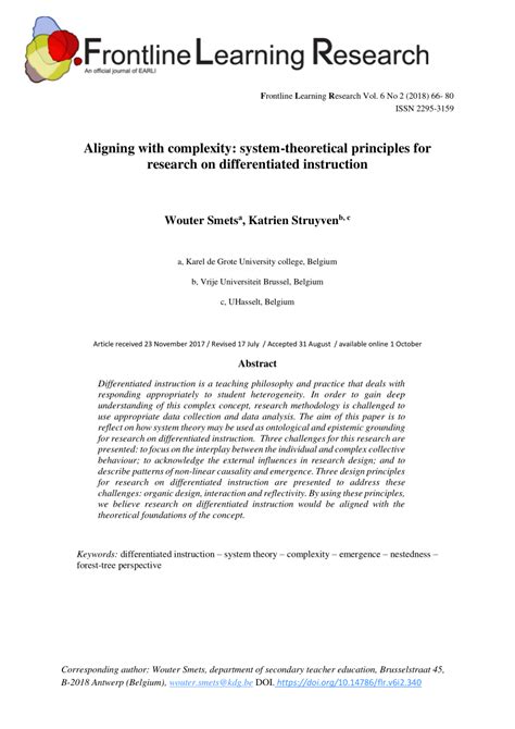 Pdf Aligning With Complexity System Theoretical Principles For
