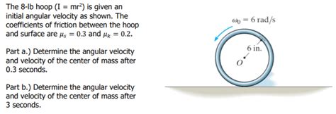 Solved 0 6 Rad S The 8 Lb Hoop I Mr2 Is Given An
