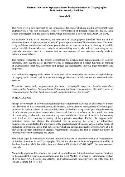 Pdf Alternative Forms Of Representation Of Boolean Functions In