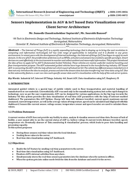Irjet Sensors Implementation In Agv And Pdf Internet Of Things Digital Technology