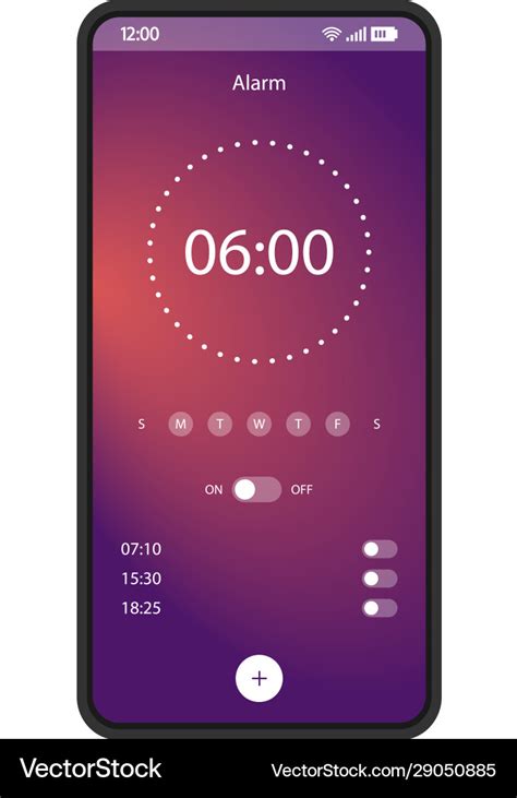 Alarm Clock App Smartphone Interface Template Vector Image