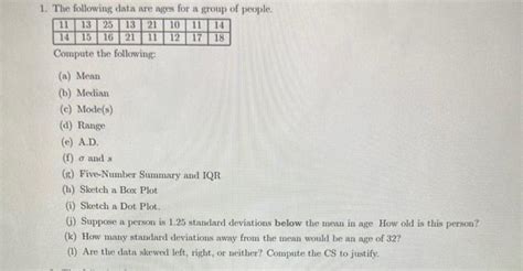 Solved The Following Data Are Ages For A Group Of People Chegg