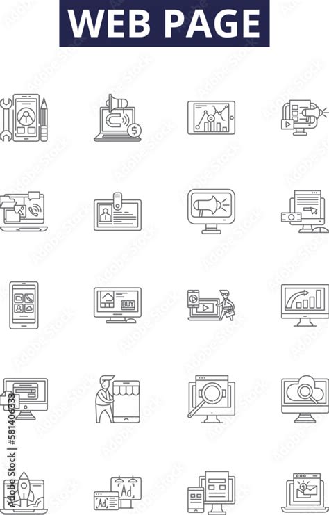 Web Page Line Vector Icons And Signs Webpage HTML Hypertext Design Content Navigation