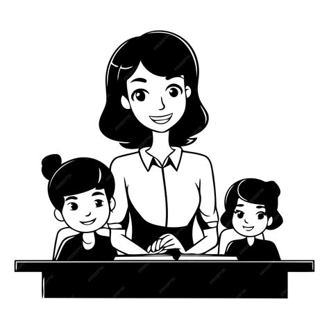 Учитель с учениками в школе Векторная иллюстрация в стиле мультфильма Премиум векторы