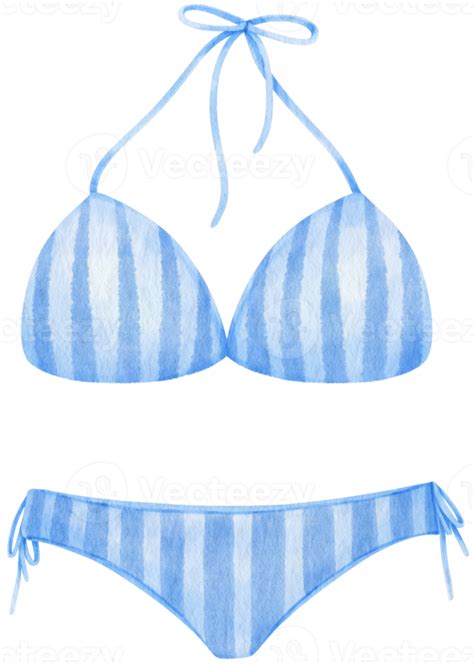 Blue Stripes Two Piece Bikini Swimsuits Watercolor Style For Summer