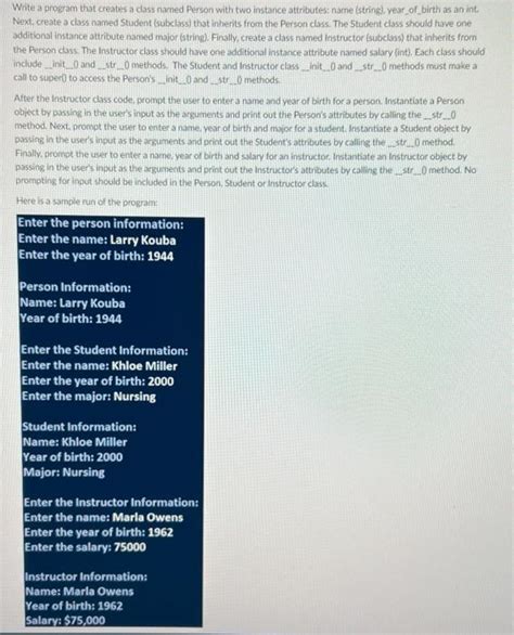 Solved Write A Program That Creates A Class Named Person