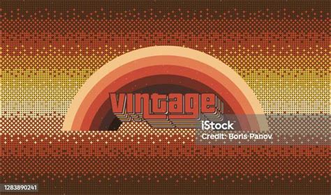 픽셀화 된 복고풍 베이지 색 노란색 빨간색과 갈색 배경 패턴 또는 비디오 게임 또는 프로모션 플라이어 디자인을위한 빈티지 8 비트 텍스처 펑키에 대한 스톡 벡터 아트 및