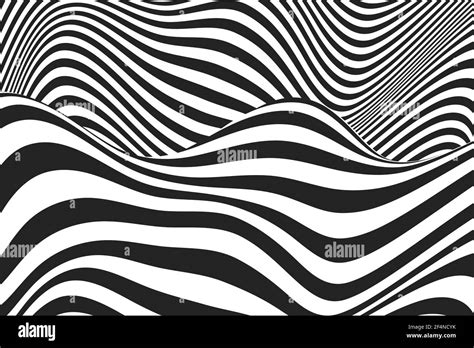 Optical Illusion Waves Horizontal Black Stripes Pattern Background With Wavy Distortion Effect