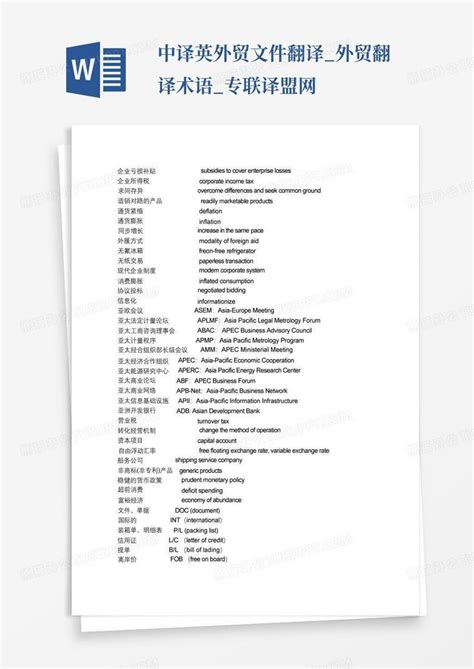 中译英外贸文件翻译 外贸翻译术语 专联译盟网Word模板下载 编号lvwdojbn 熊猫办公