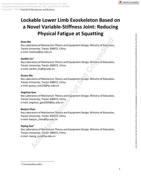 Pdf Lockable Lower Limb Exoskeleton Based On A Novel Variable Stiffness Joint Reducing