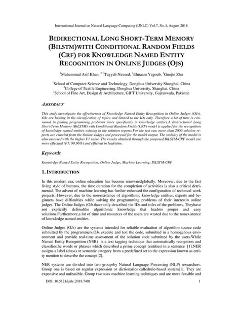 Bidirectional Long Short Term Memory Bilstmwith Conditional Random Fields Crf For Knowledge