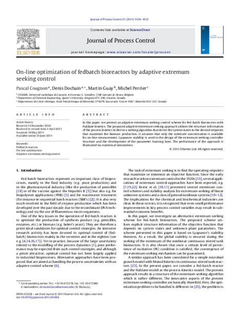 Pdf On Line Optimization Of Fedbatch Bioreactors By Adaptive Extremum
