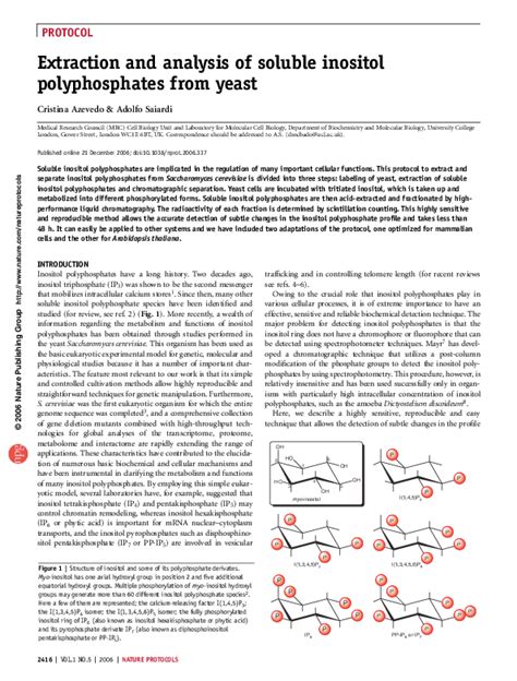 Pdf Extraction And Analysis Of Soluble Inositol Polyphosphates From Yeast