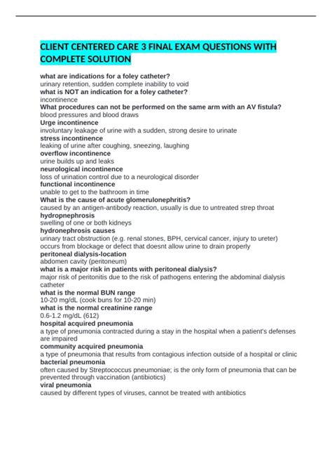 Client Centered Care 3 Final Exam Questions With Complete Solution