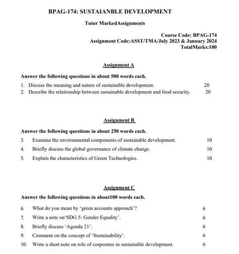 Bpag 174 Sustaianble Development In English Solved Assignment 2023 2024 Free Solved Assignment