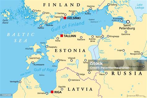 핀란드만과 리가 만 지역 북유럽 국가 정치지도 지도에 대한 스톡 벡터 아트 및 기타 이미지 지도 에스토니아 러시아 Istock
