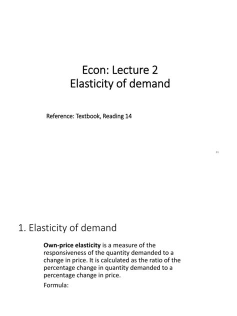 Econ Lecture 2 Elasticity Of Demand Reference Textbook Reading 14 Pdf Demand Price