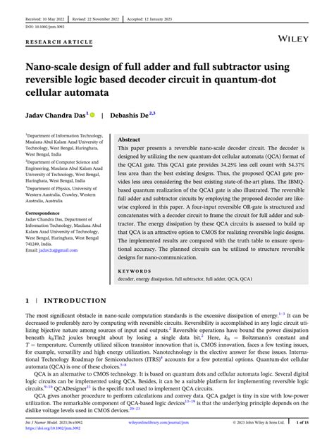 Nano‐scale Design Of Full Adder And Full Subtractor Using Reversible