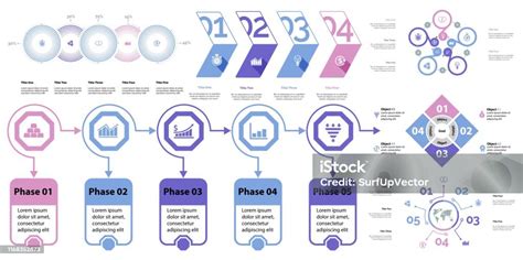 비즈니스 프로젝트 1에 대한 인포그래픽 다이어그램 디자인 세트 Donut Chart에 대한 스톡 벡터 아트 및 기타 이미지