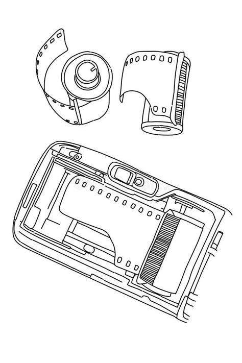 Line Art Analog Camera And Rollfilm Black And White Sketch Coloring Object Retro Stock Vector